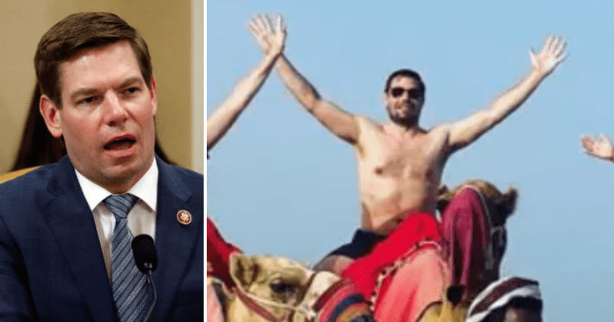 Eric Swalwell slammed for topless pic while riding camel during Qatar ...