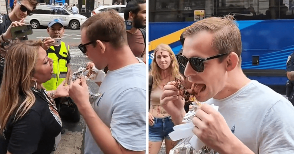 Bone of contention: NYC man gleefully eats shish kebab in front of ...