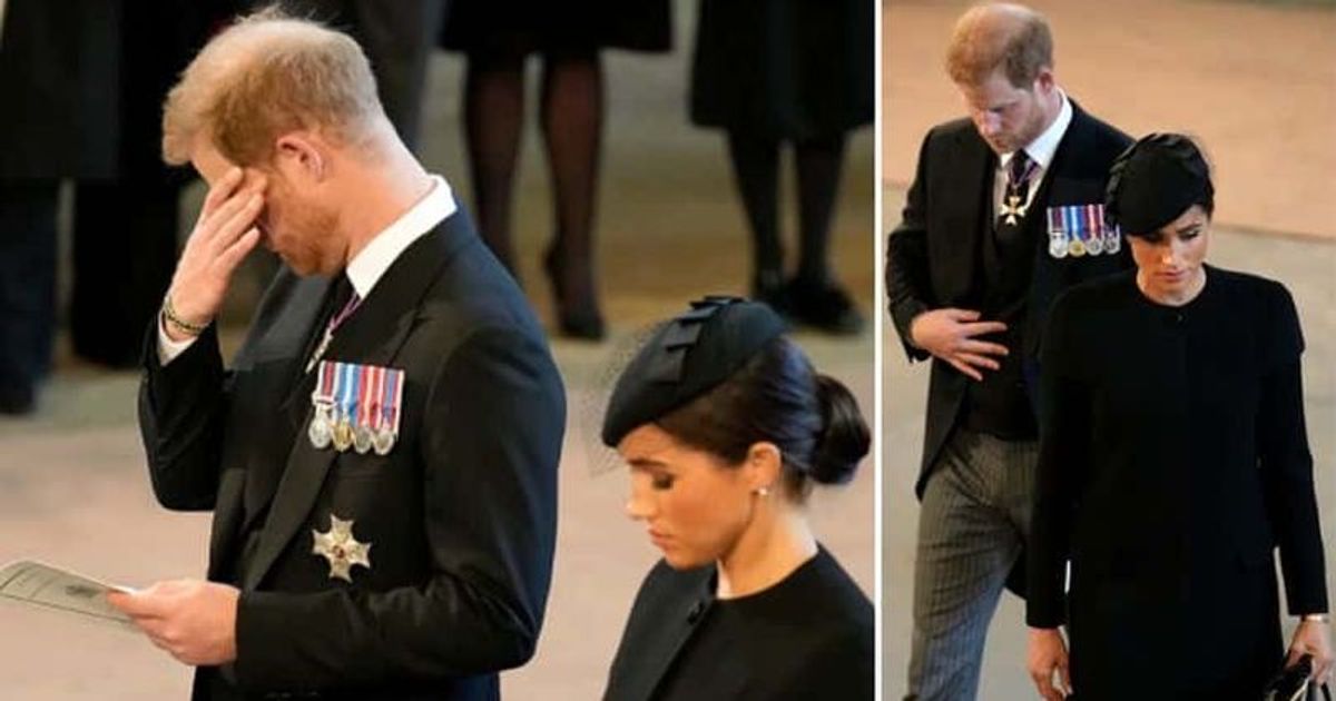 Prince Harry wipes away tears at Queen's coffin after emotional ...