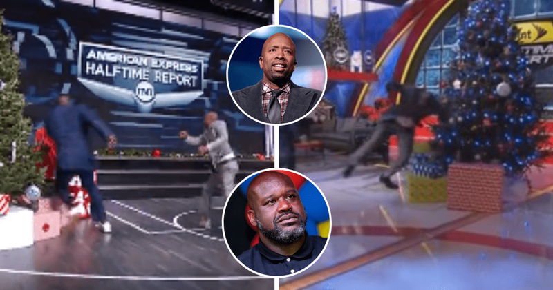 Kenny Smith shoves Shaquille O'Neal into a Christmas tree AGAIN after 7 ...