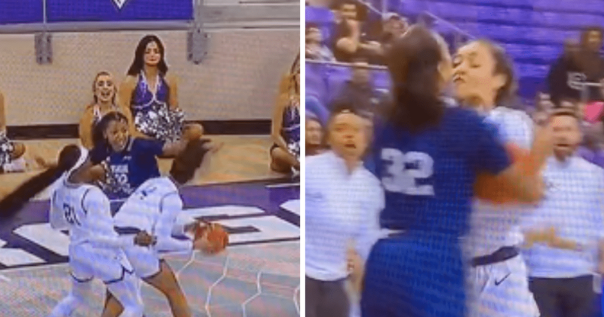 Video shows two players brawling after one 'pulls' the other's hair ...