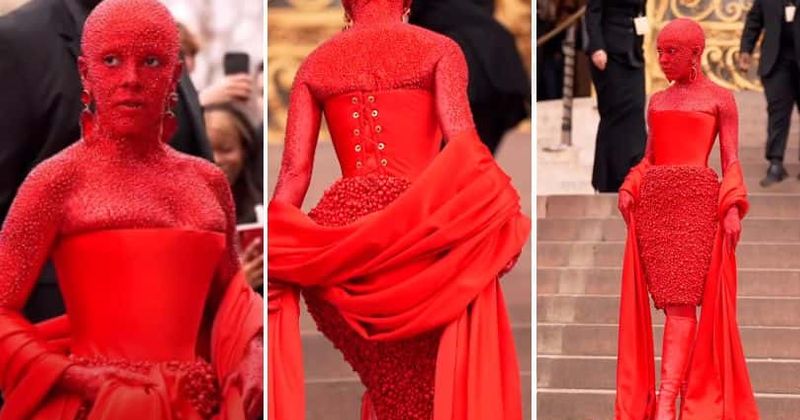 Doja Cat wraps herself in 30K red Swarovski crystals for Paris Fashion ...