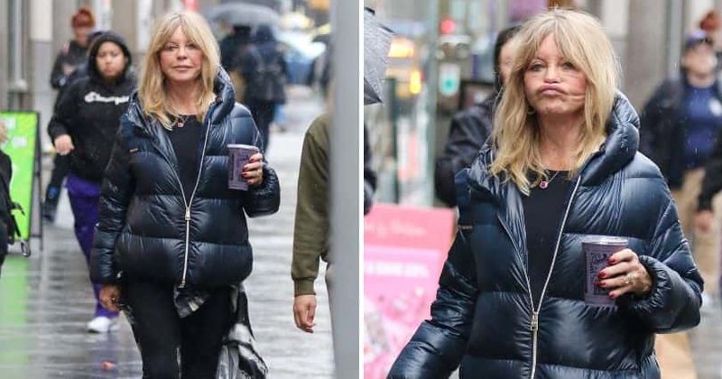 Goldie Hawn looks unrecognizable as she makes duck face while chowing ...