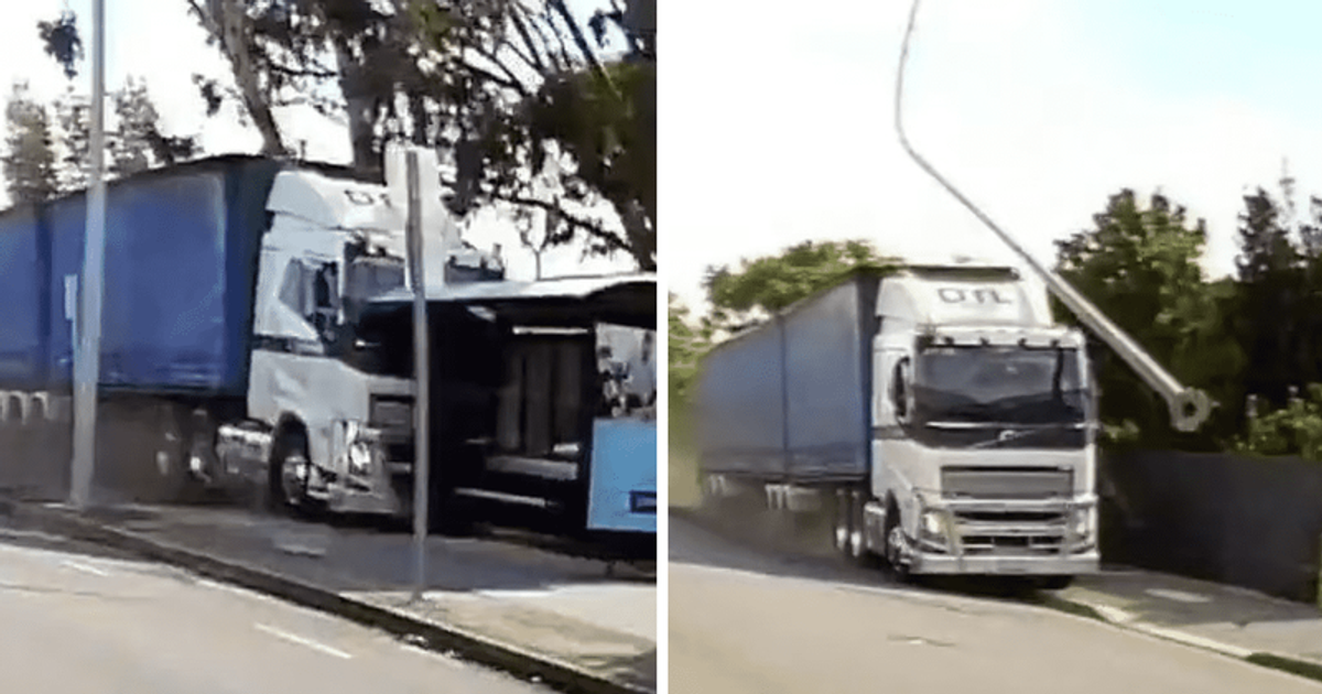 Terrifying video shows truck leaving a trail of destruction after ...