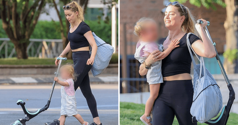 Amber Heard and daughter Oonagh Paige have fun at a park in Madrid | MEAWW