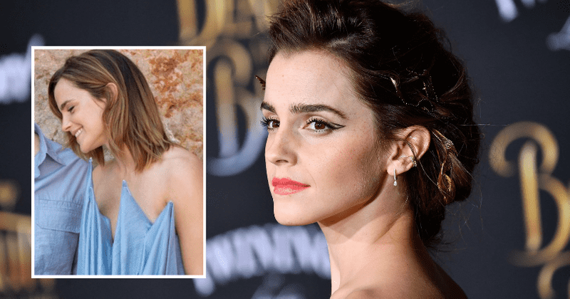 Emma Watson bamboozles fans with her 'gravity-defying' strapless blue ...